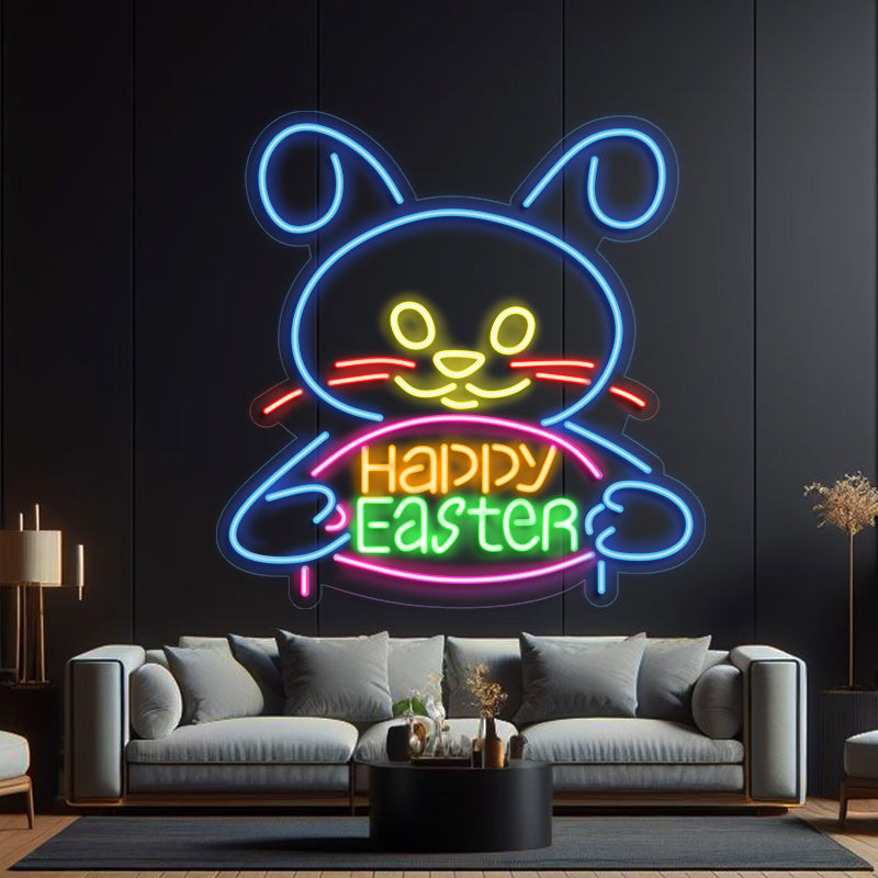 Happy Easter Bunny Neon Sign Happy Easter Holiday Neon Lights Happy ...