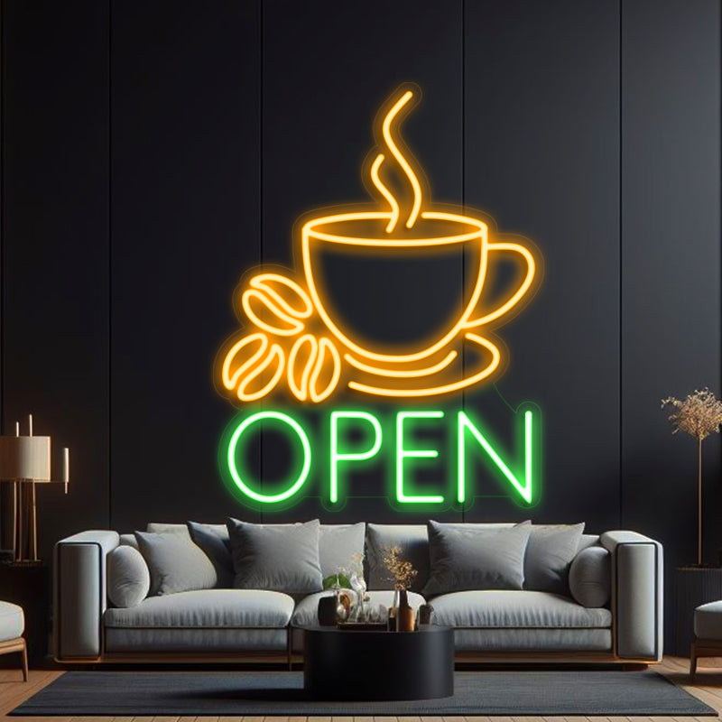 Coffee Bean Open Signs Coffee Bean Signs Cofee Neon Sign Coffee Shop ...