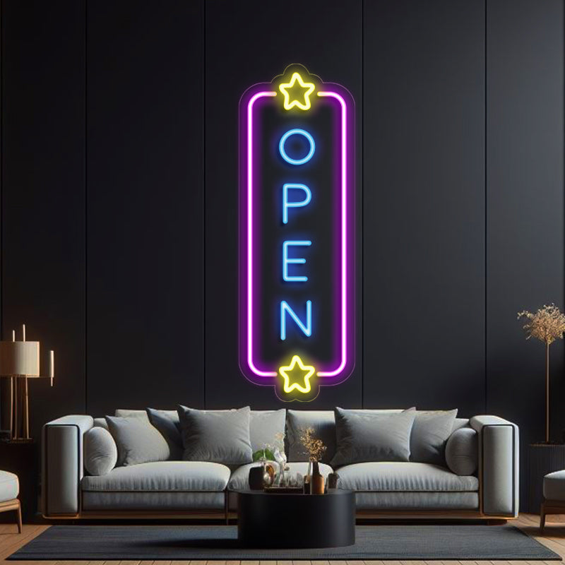 Open Sign with Stars – Custom Neon Signs