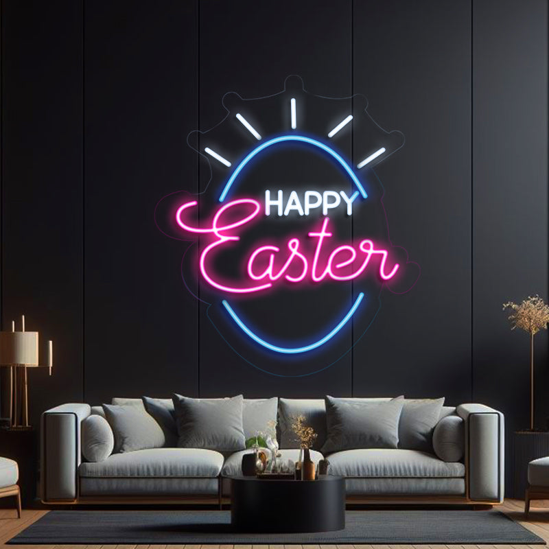 Happy Easter Egg Neon Sign Happy Easter LED Sign Easter Day Decorations ...