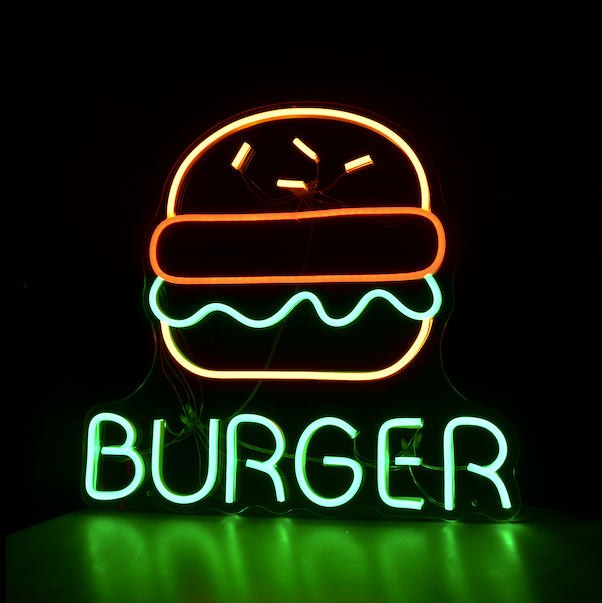 Burgers Neon Sign Food LED Light Fast Food Decor SignBoard Burger Shop ...